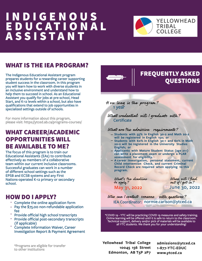 Indigenous Educational Assistant - Yellowhead Tribal College
