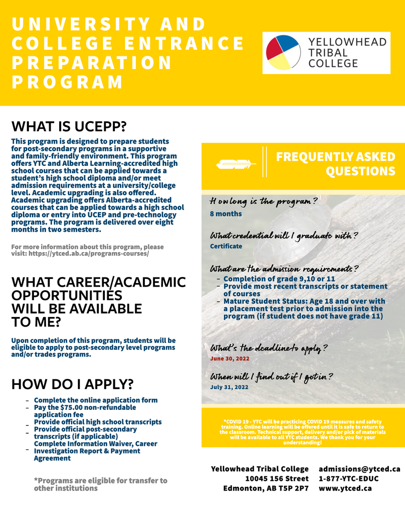 University & College Entrance Preparation - Yellowhead Tribal College